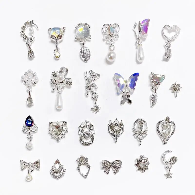 20 серебряных украшений для ногтей, Color: Silver mixed