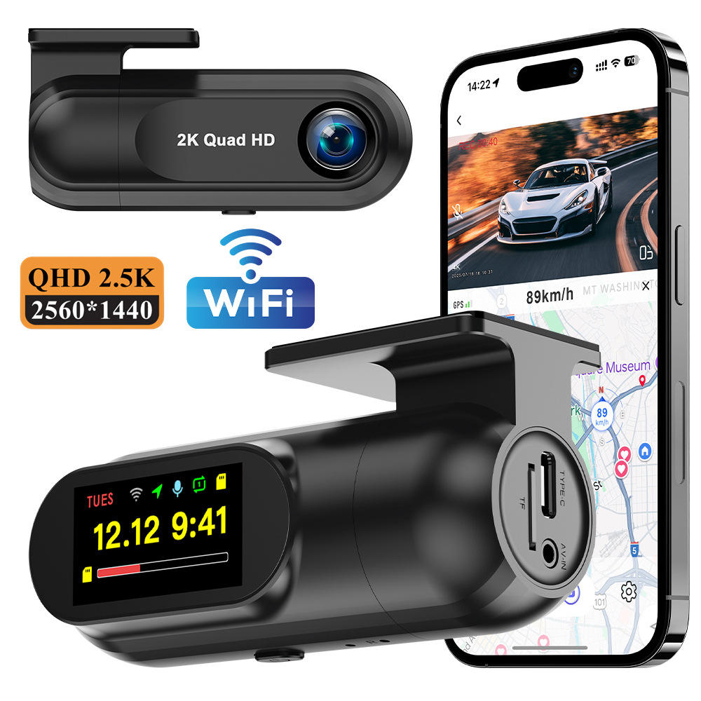 Автомобильный видеорегистратор с одной камерой, разрешением 2.5K (HD), Wi-Fi, GPS и функцией ночной съемки