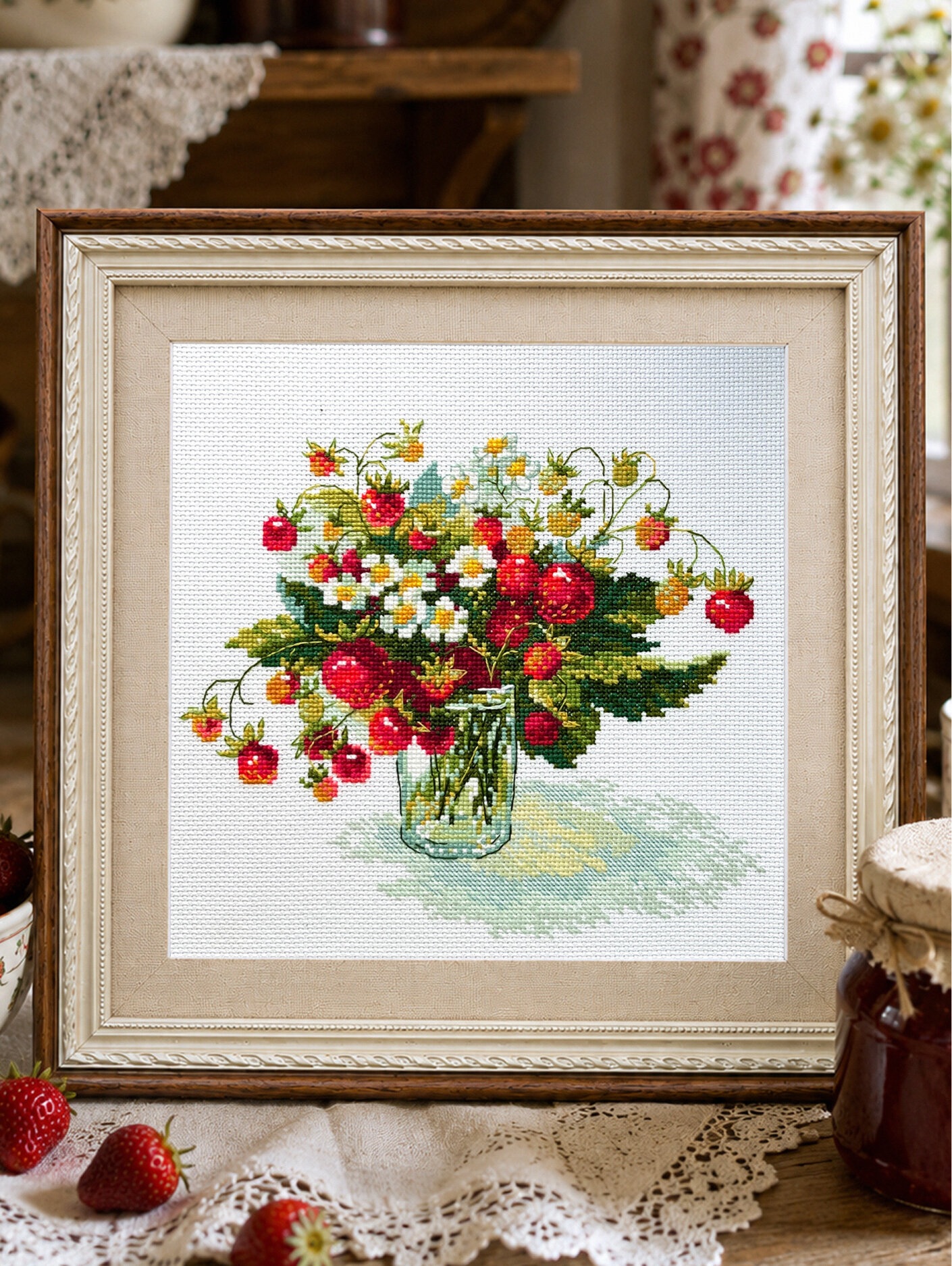 Набор для вышивания крестом Риолис, "Ароматная земляника", 25x25 см, 2326
