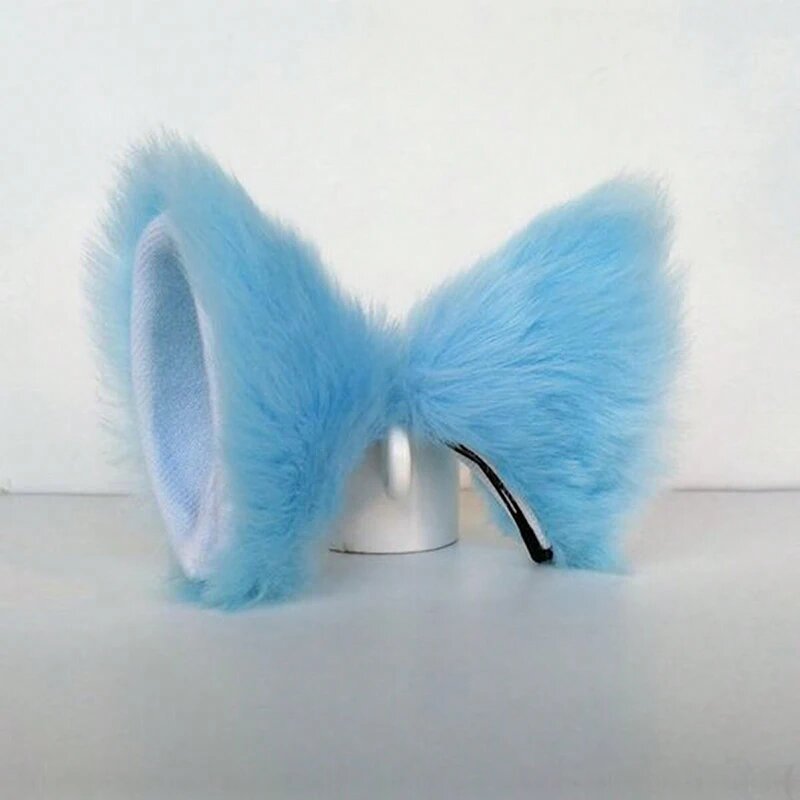 Плюшевые заколки для волос с кошачьими ушками Голубой, Blue White