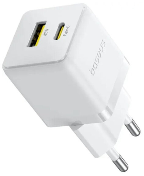 Сетевая зарядка Baseus Palm Fast Charger, Type-C, USB-A, 30W, QC3.0 PD, белый
