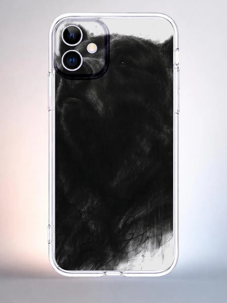 Чехол iPhone 11 медведь морда тёмная силиконовый