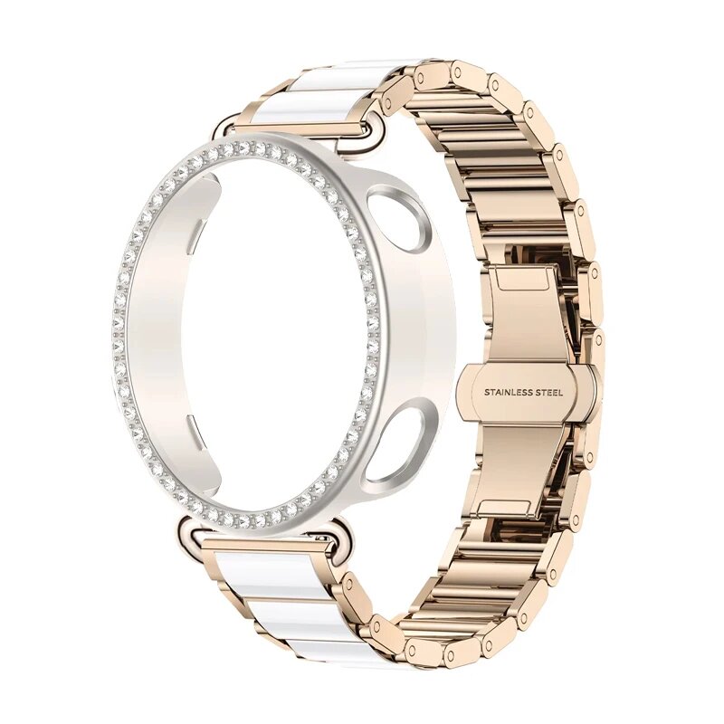 Чехол-бампере Diamond PC с керамическим ремешком для Xiaomi Watch S4 41 Бежевый, rose gold-starlight