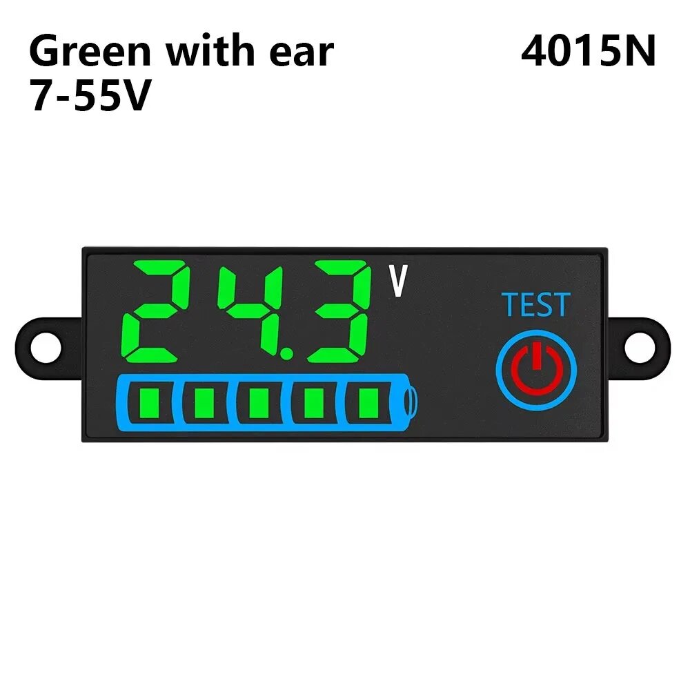 Индикатор уровня заряда батареи DC 7-55В, LED экран, 3S-14S green with ear