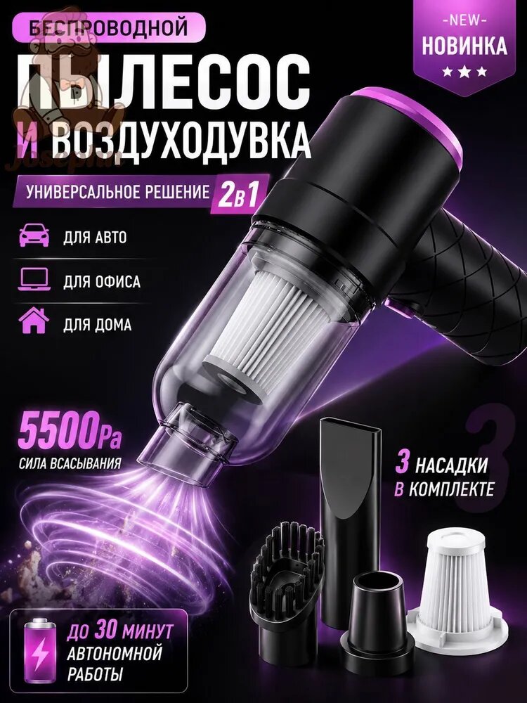 Пылесос для автомобиля беспроводной мощный/ Ручной портативный мини пылесос для салона машины и дома