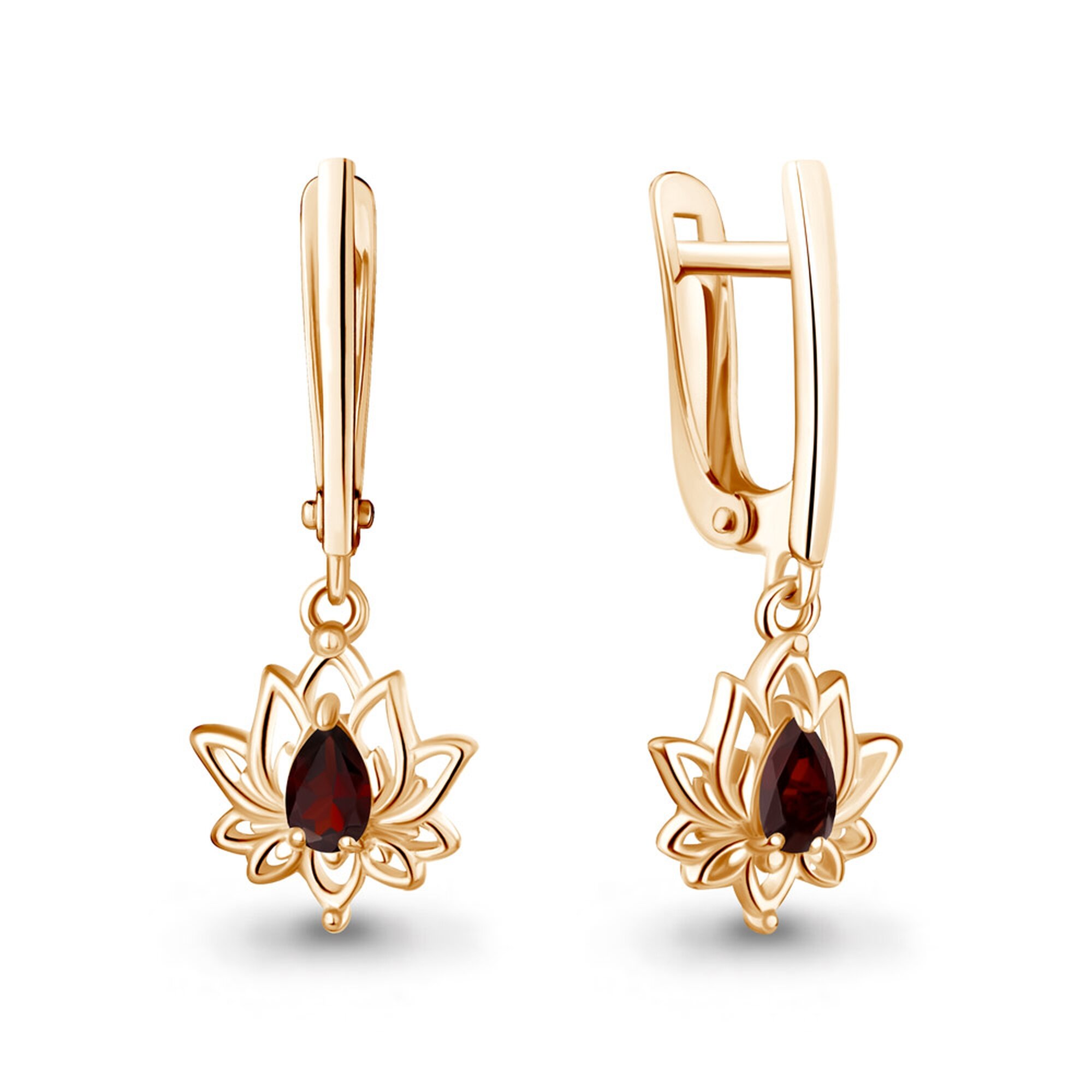 Серьги Diamant online, серебро, 925 проба, золочение, гранат