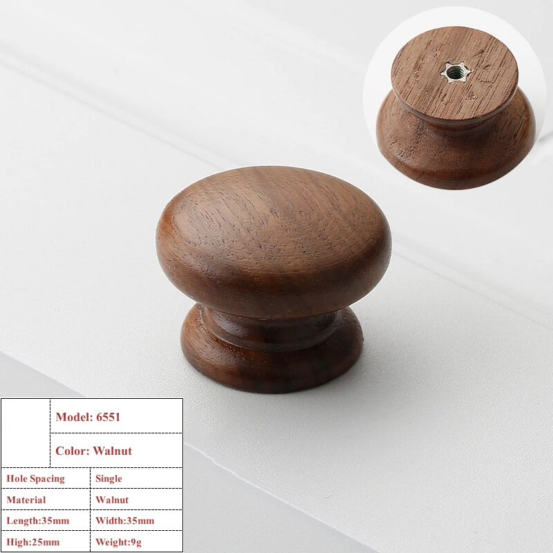 Деревянные ручки для шкафов из бука и ореха Коричневый, Walnut 6551 35mm