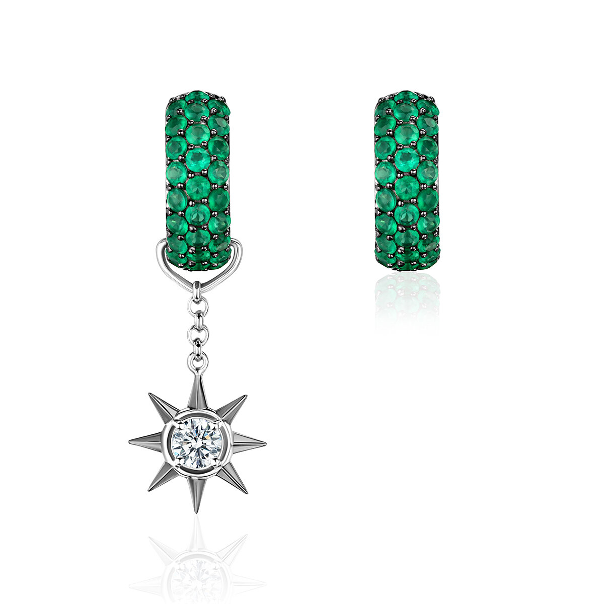 Серьги белое золото, 585 проба, чернение