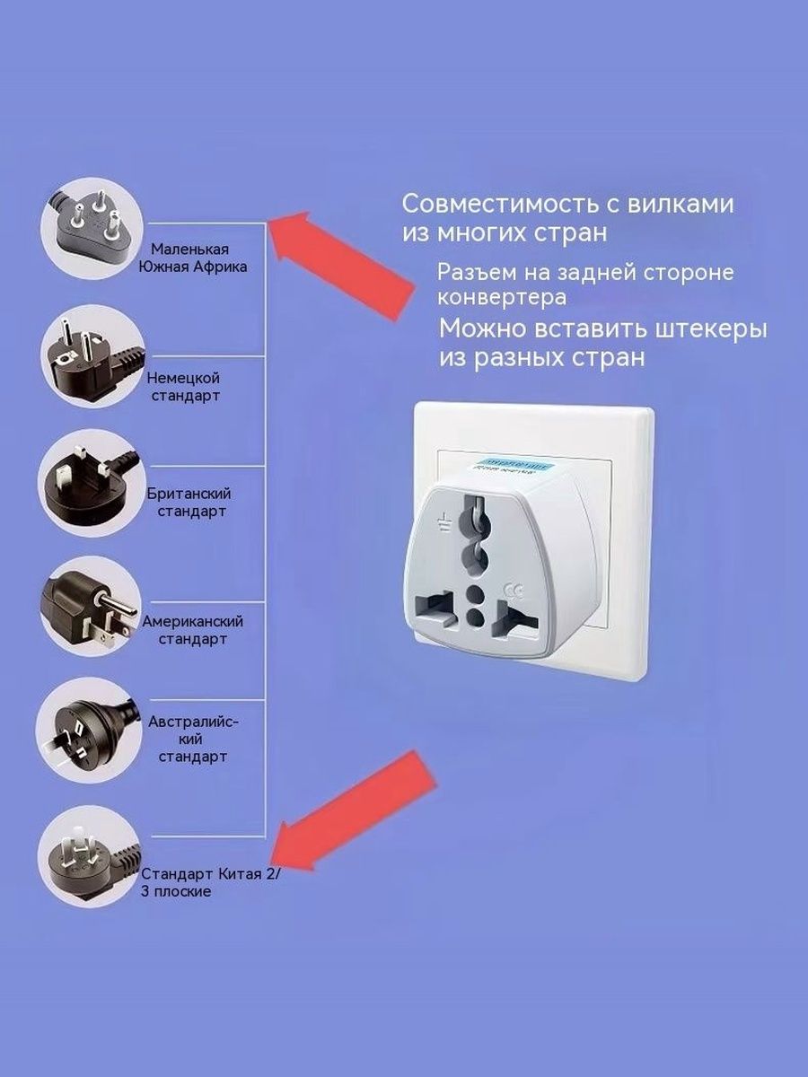 Переходник универсальный на евровилку, на евро розетку, для американской, китайской вилки