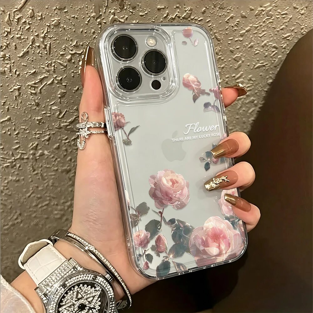 Чехол для телефона с цветочным узором (розы) для iPhone 17, Прозрачный, Clear, For iphone 17 ProMax