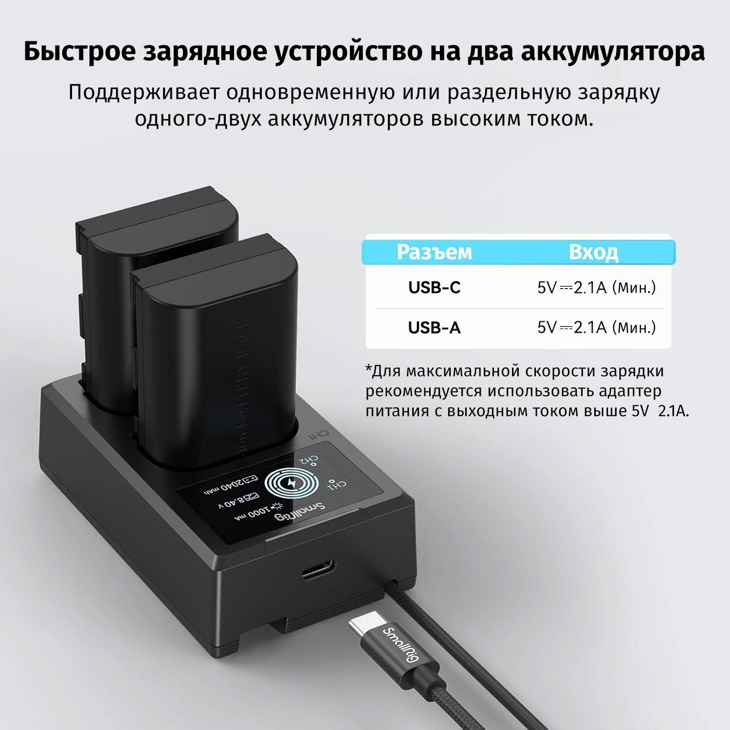 2 аккумулятора LP-E6NH + зарядное устройство SmallRig 3821