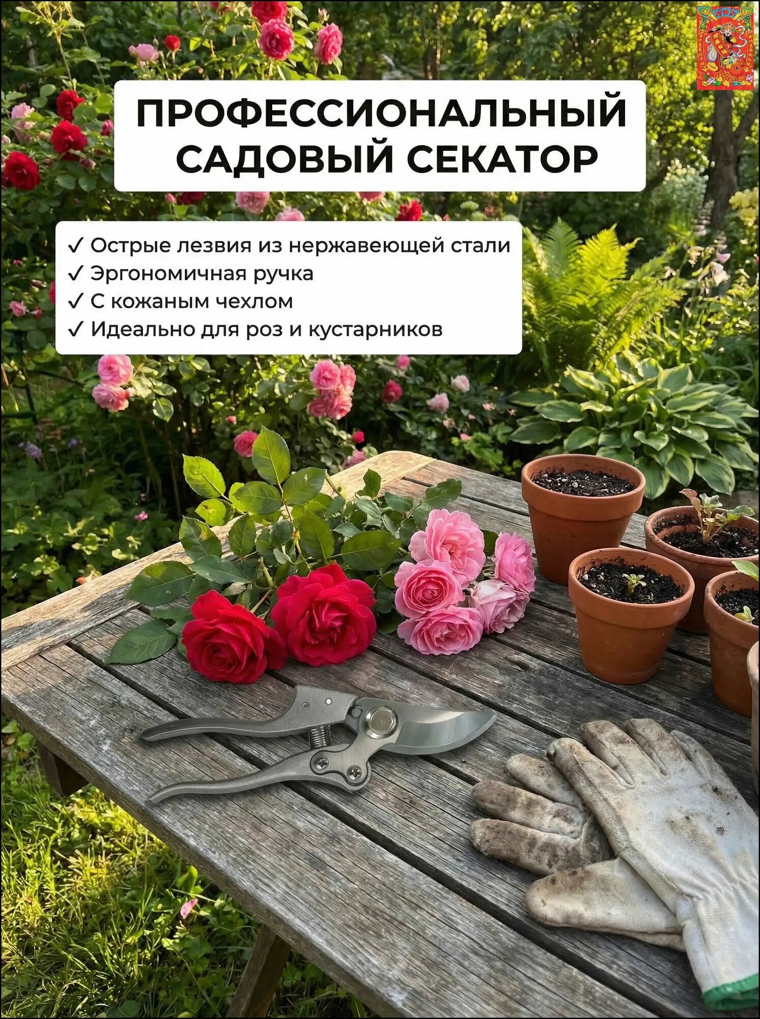 Секатор садовый с регулировкой прижима, стальное лезвие, длина ручек 130 мм, рабочий диаметр 25 мм, серебристый цвет — фото 1