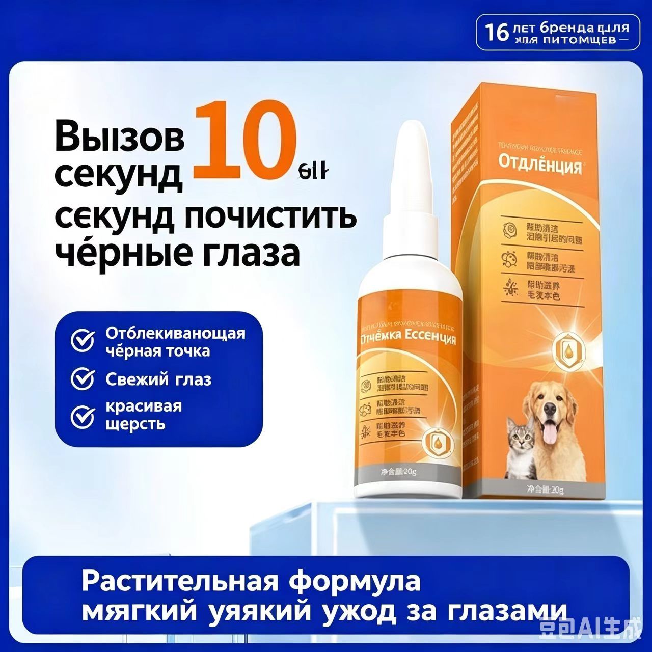 Мягкая эссенция от слезных пятен для кошек и собак, очищение глаз от гноя и воспаления