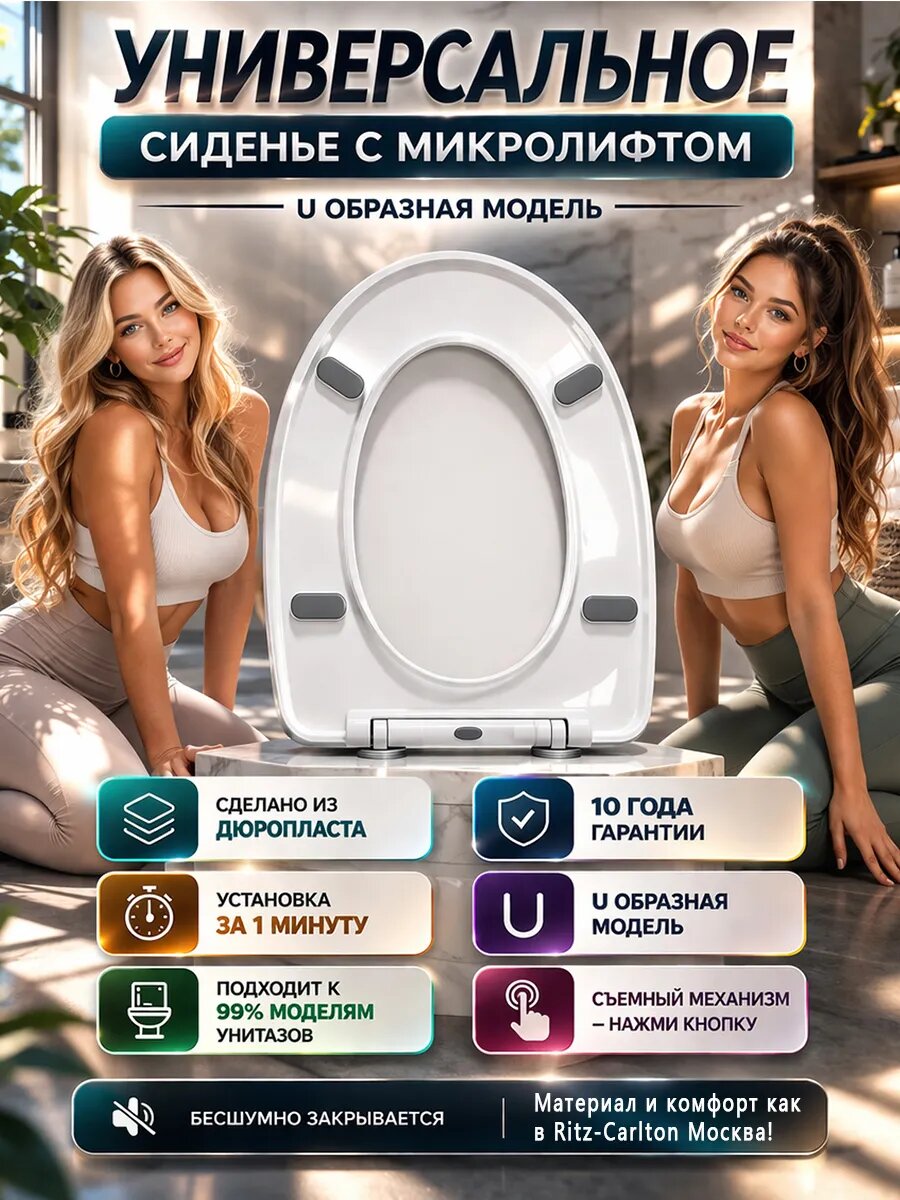 Сиденье для унитаза универсальное крышка с микролифтом