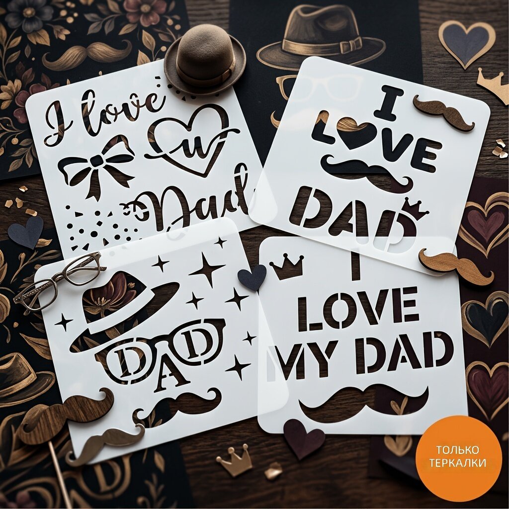 Набор трафаретов «I Love Dad», 4 шт, 6 дюймов, гибкий пластик, многоразовые, для скрапбукинга и открыток