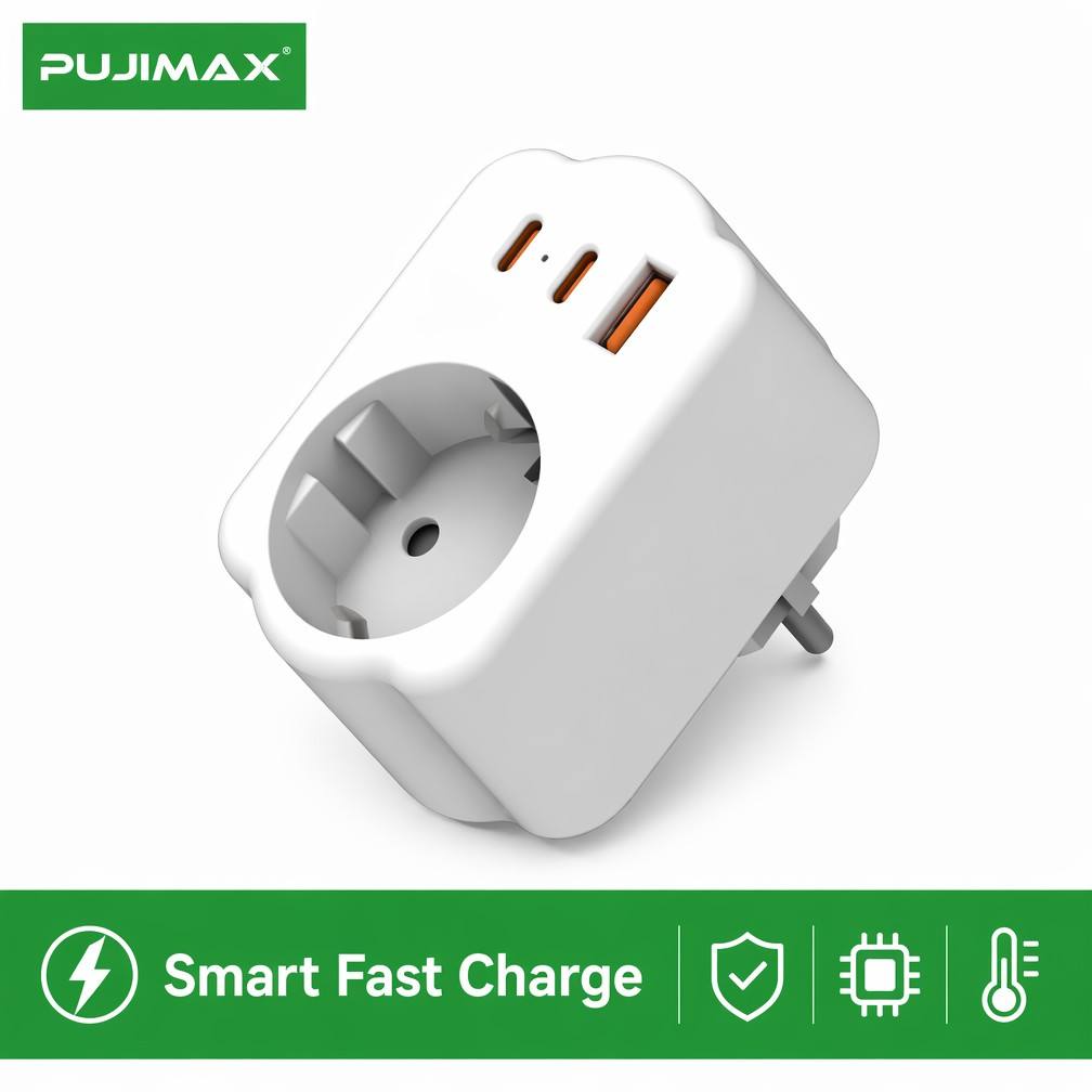 Расширитель розетки PUJIMAX 1 евро‑розетка, 2Type‑C+1USB‑A, белый