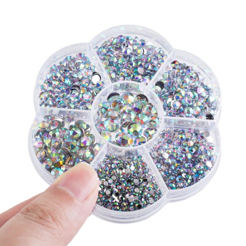 Стразы для ногтей Crystal AB с плоским дном, 3200 шт, размеры SS10-SS20, прозрачные, для дизайна ногтей