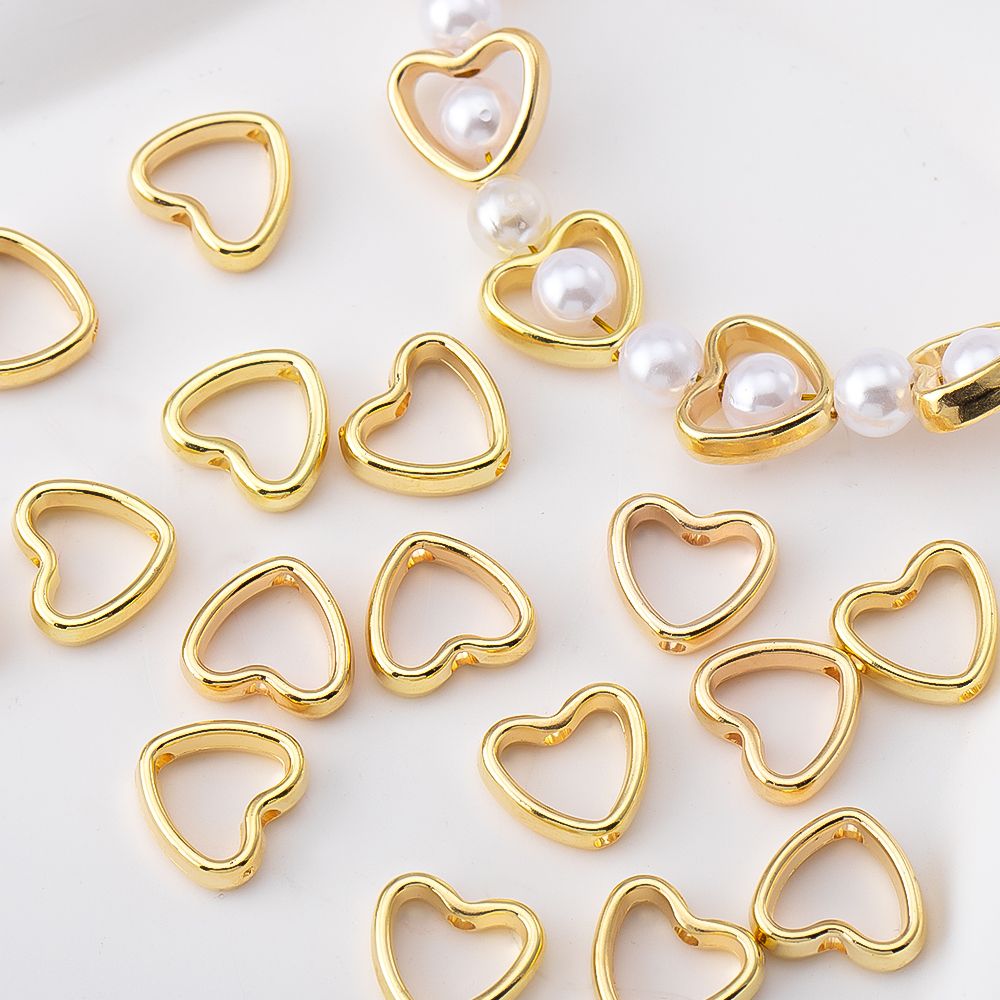 Сердечко с двойным отверстием love heart 12 мм-золото-50 шт