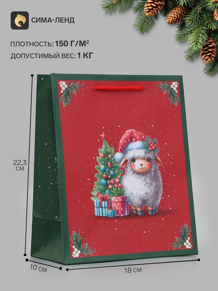 Пакет подарочный «Овечка в колпаке», 18×10×22.3 см