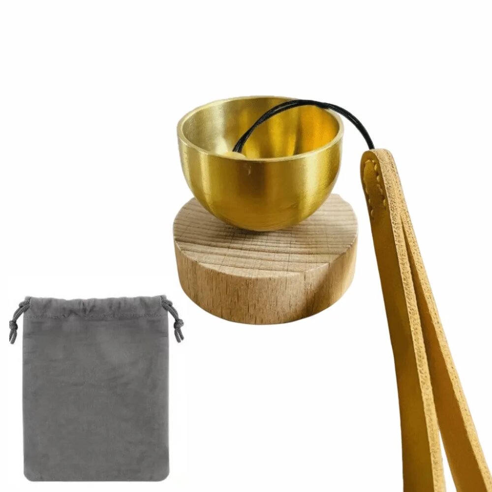 Мини тибетская поющая чаша из латуни золотого цвета Thicken with Handle