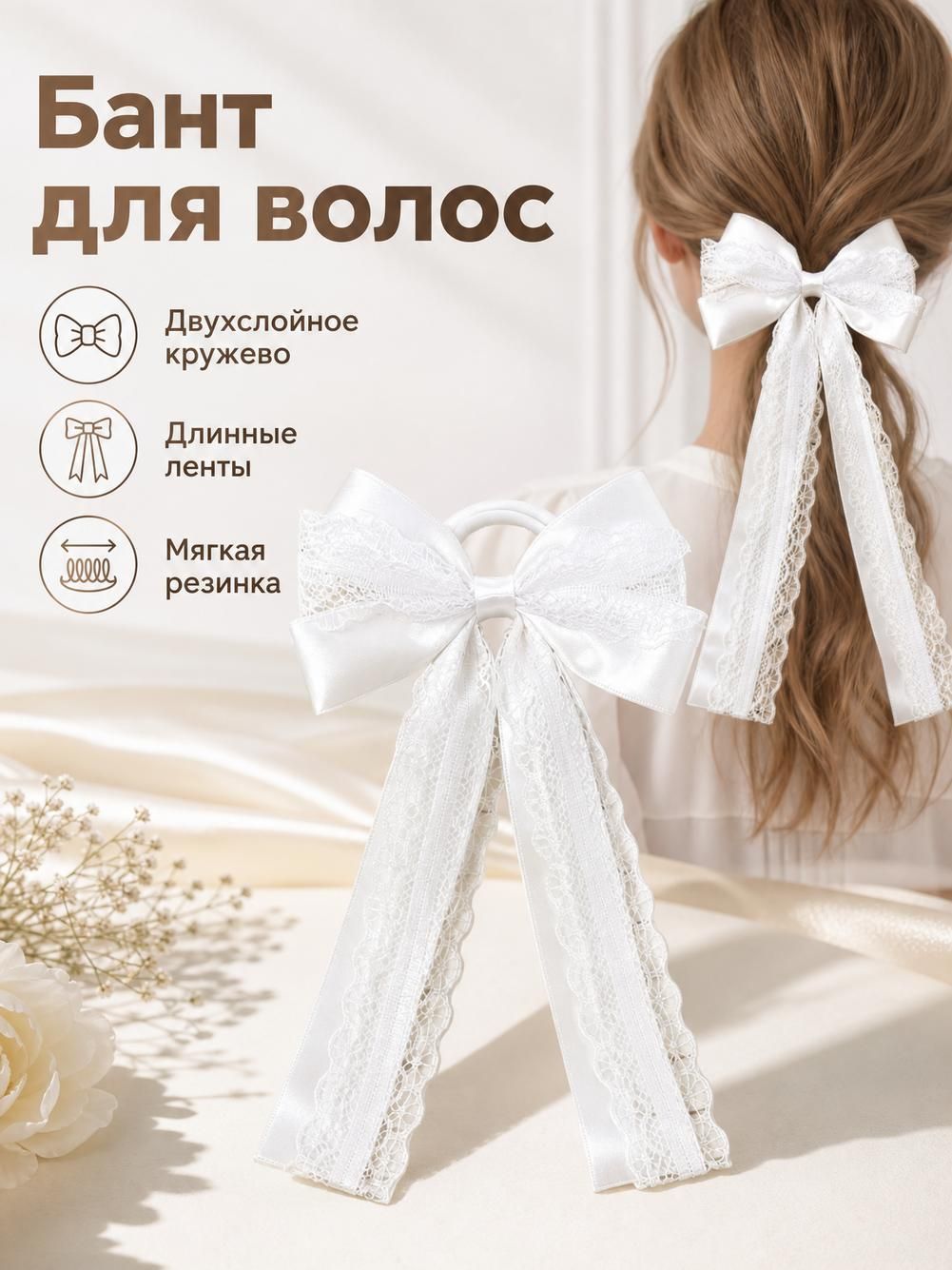 Банты белые для девочек школьные для волос на резинке для школы и в садик