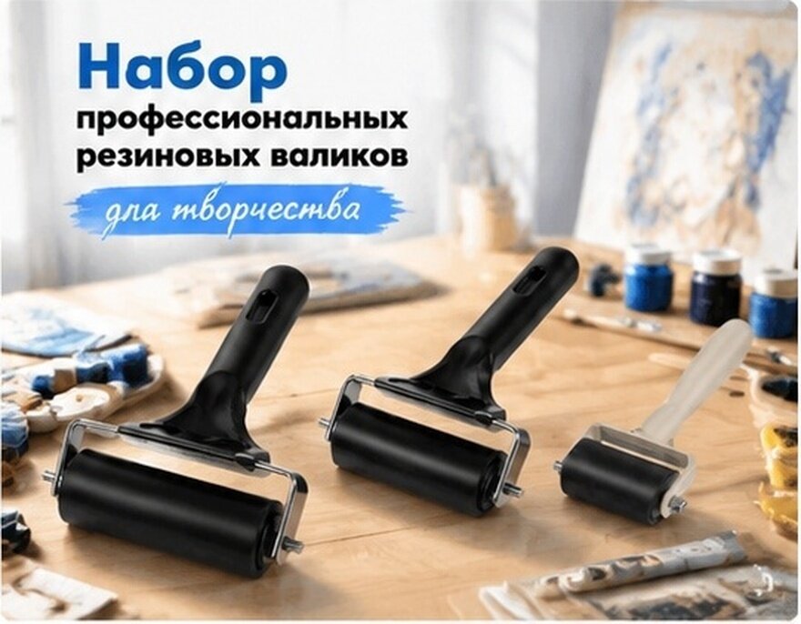 Набор Из 3 Шт Резиновых Валиков Для Раскраски И Печати 9.50X4.90X2.30Cm