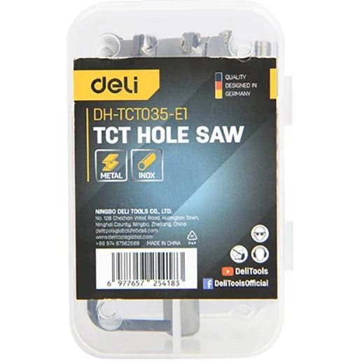 DH-TCT035-E1 Deli Коронка по металлу твердосплавная с центрирующим сверлом диаметр 35мм, шестигранный хвостовик — фото 1