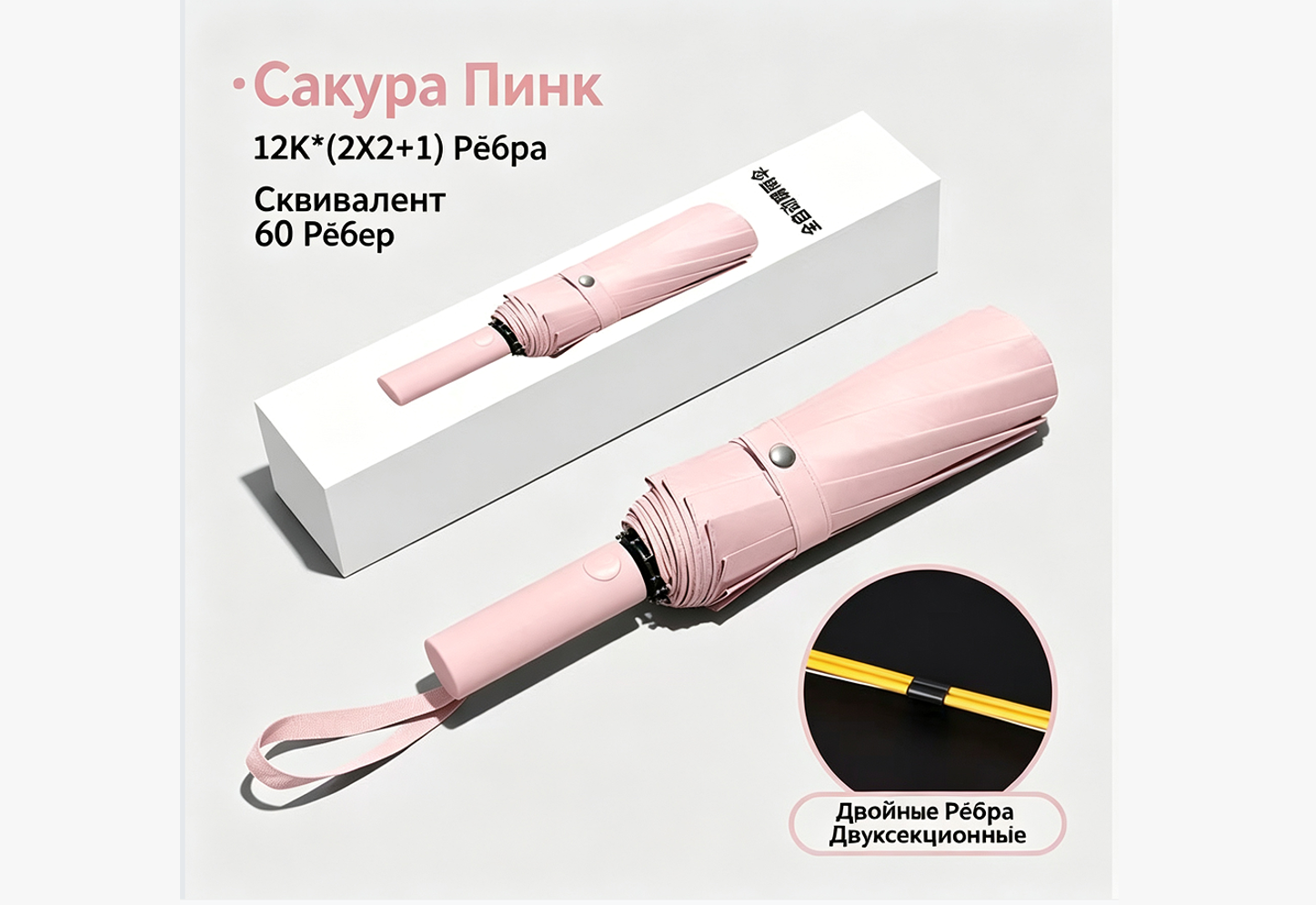 Автоматический складной зонт Сакура‑Пинк, усиленные двойные рёбра, защита от дождя и солнца
