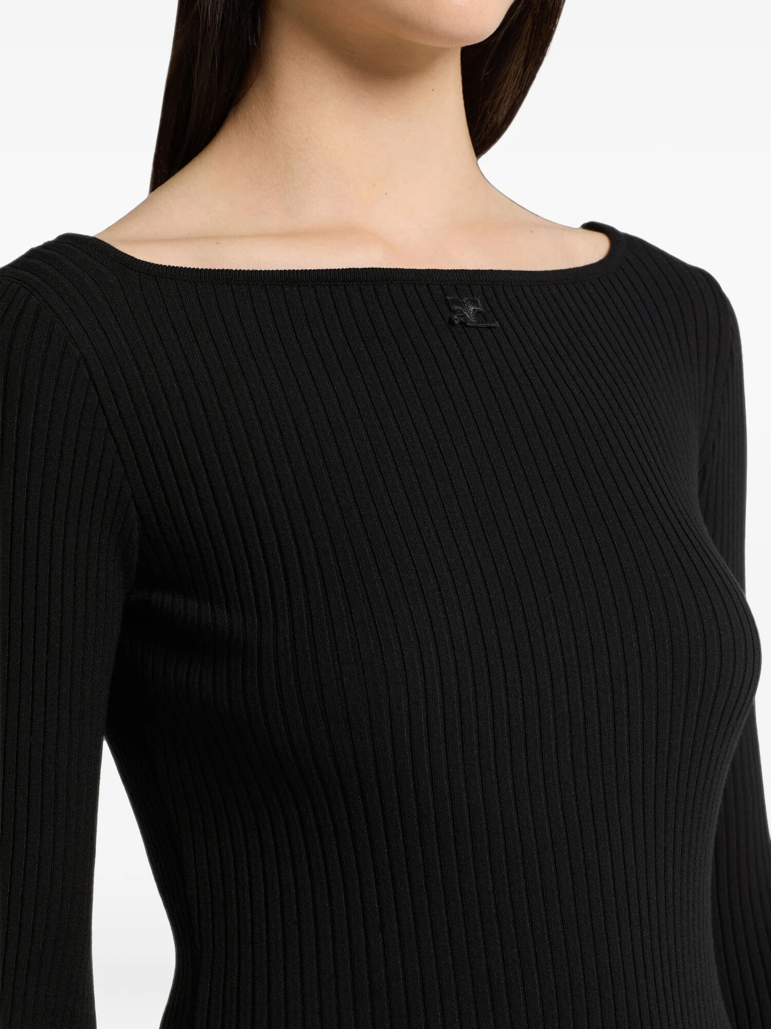 Свитер courreges Ribbed-knit square-neck sweater, размер 36, , черный — фото 1
