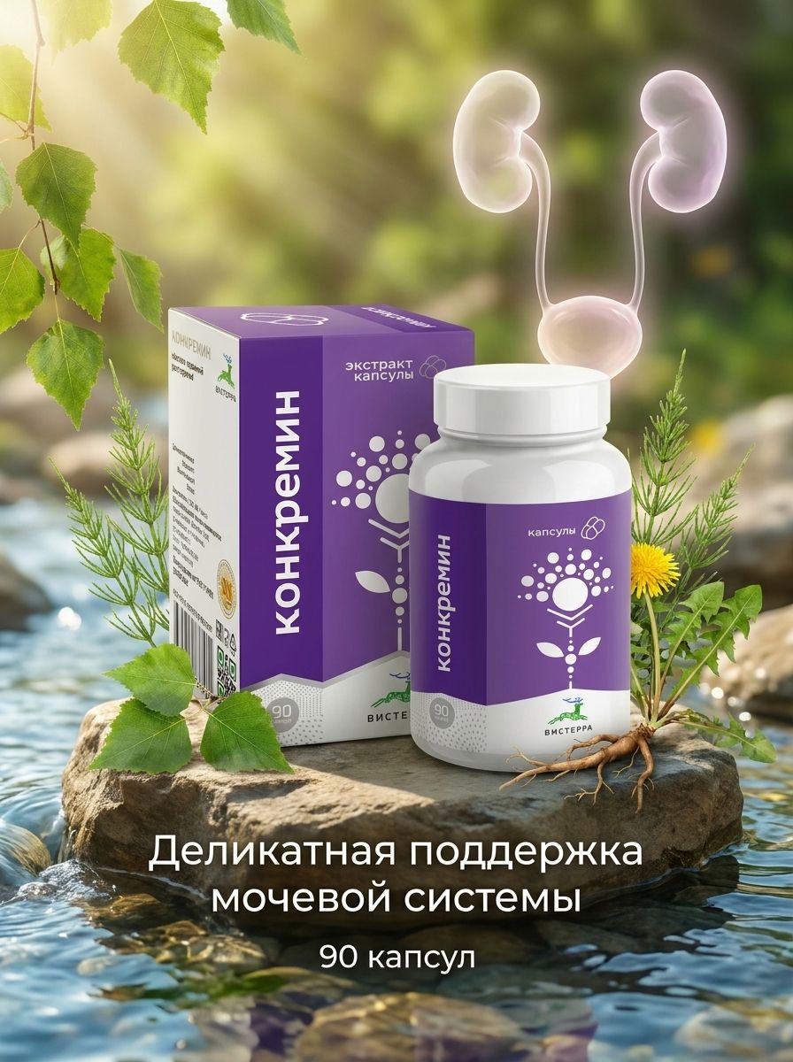 Конкремин растительный комплекс для мочевыводящих путей и почек Вистерра капсулы поддержка дренажа и вывода солей 90 капсул