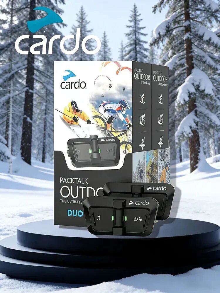 Инновационная мотогарнитура Cardo PACKTALK OUTDOOR DUO BLACK DMC 2.0, премиум модель для лыжников в черном цвете