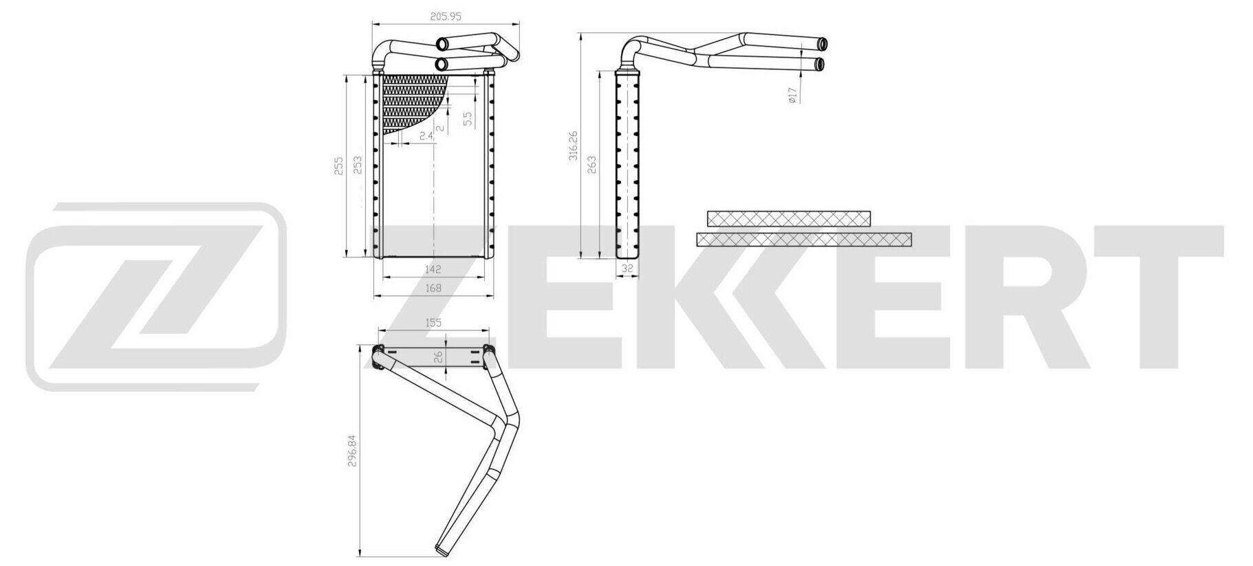 Радиатор отопителя, для КИА Соренто 06- 142x253x26 мм арт MK5160