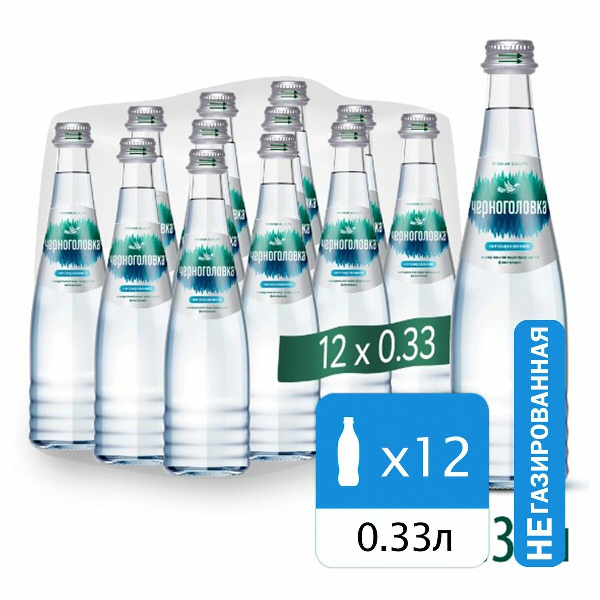 Вода негазированная минеральная "черноголовская", 0,33л, стеклянная бутылка (621312), 12шт.
