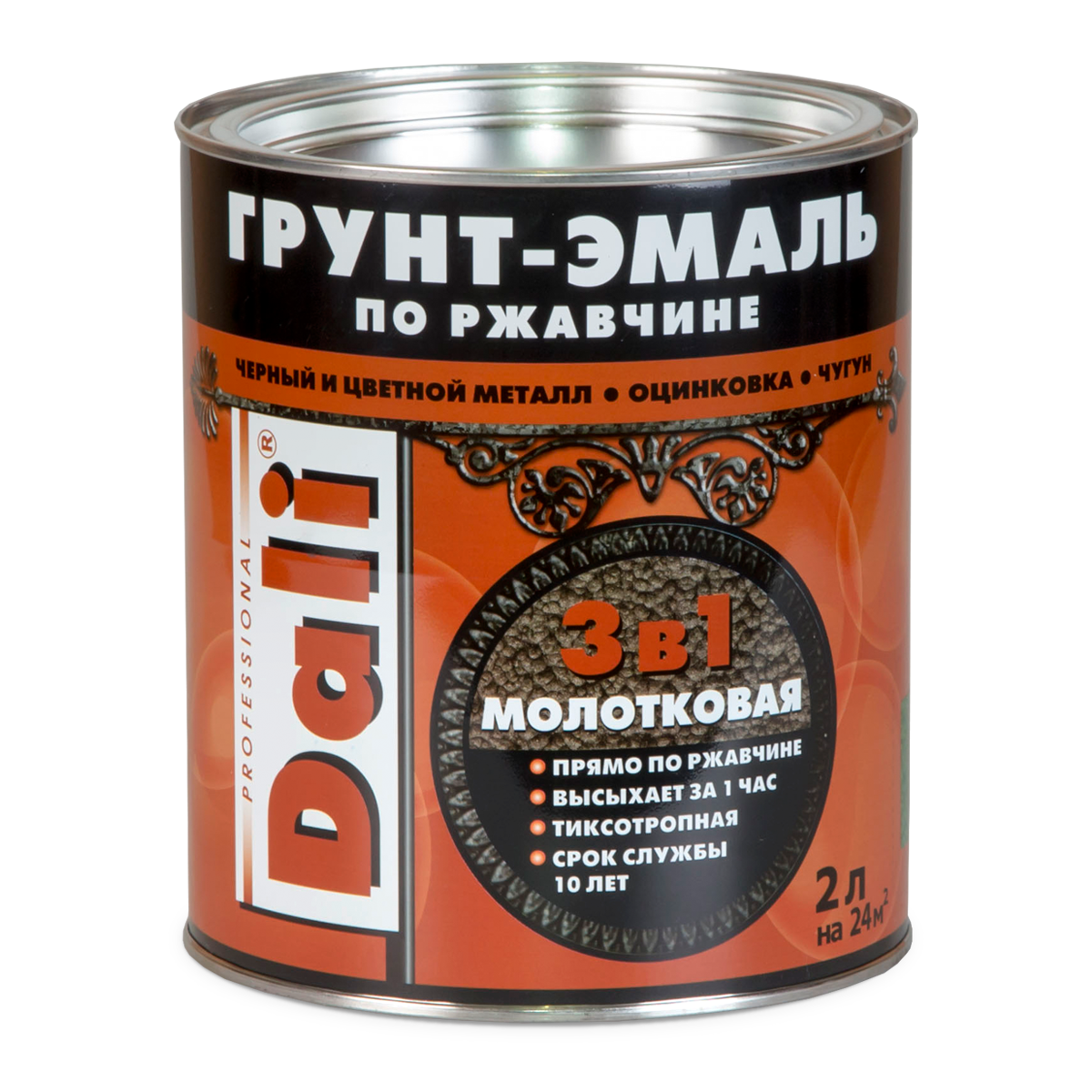 Грунт-эмаль по ржавчине 3в1 молотковая DALI (медный / 2л.)