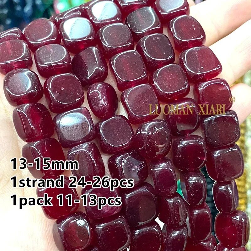 Плоские квадратные бусины из черного оникса LUOMAN XIARI 13-15 мм 13-15mm 11-13pcs, ruby color
