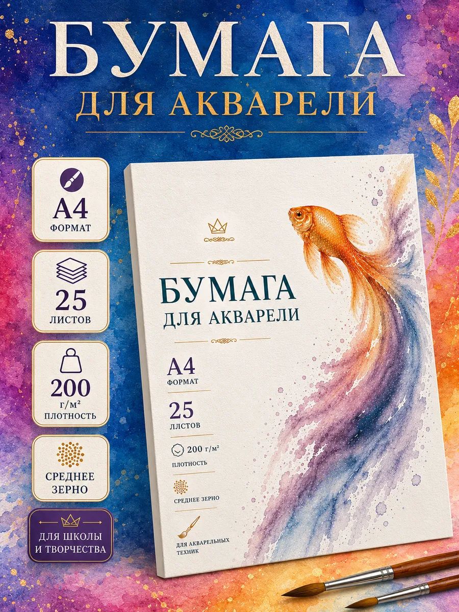 Бумага для акварели А4 200 г/м2 25 листов