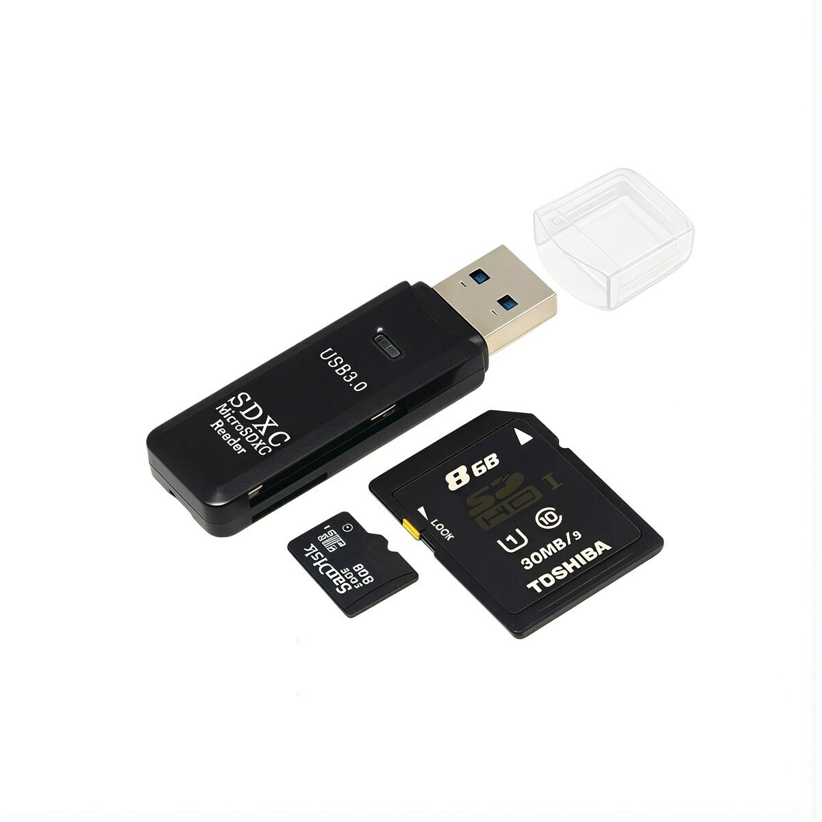 Кардридер USB 2.0 двухслотовый для карт памяти SDXC и MicroSD совместимый с камерами дронами регистраторами видеонаблюдения, Черный USB3.0 [двойной слот TF+SD]