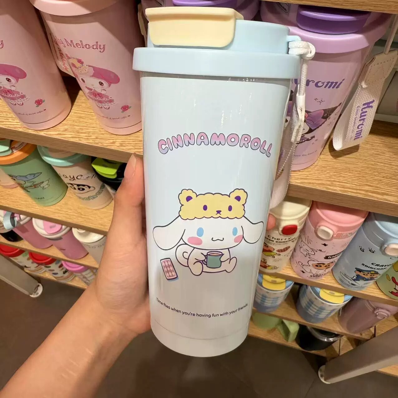 Термокружка Miniso Sanrio My Melody Cinnamoroll 304, 520 мл, для кофе и воды. Коричная собака