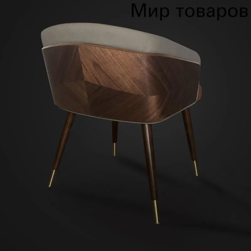 Стул, 1 шт. Премиальный дизайн с натуральным деревом, мягкой кожаной обивкой и золотыми акцентами превратит — фото 1