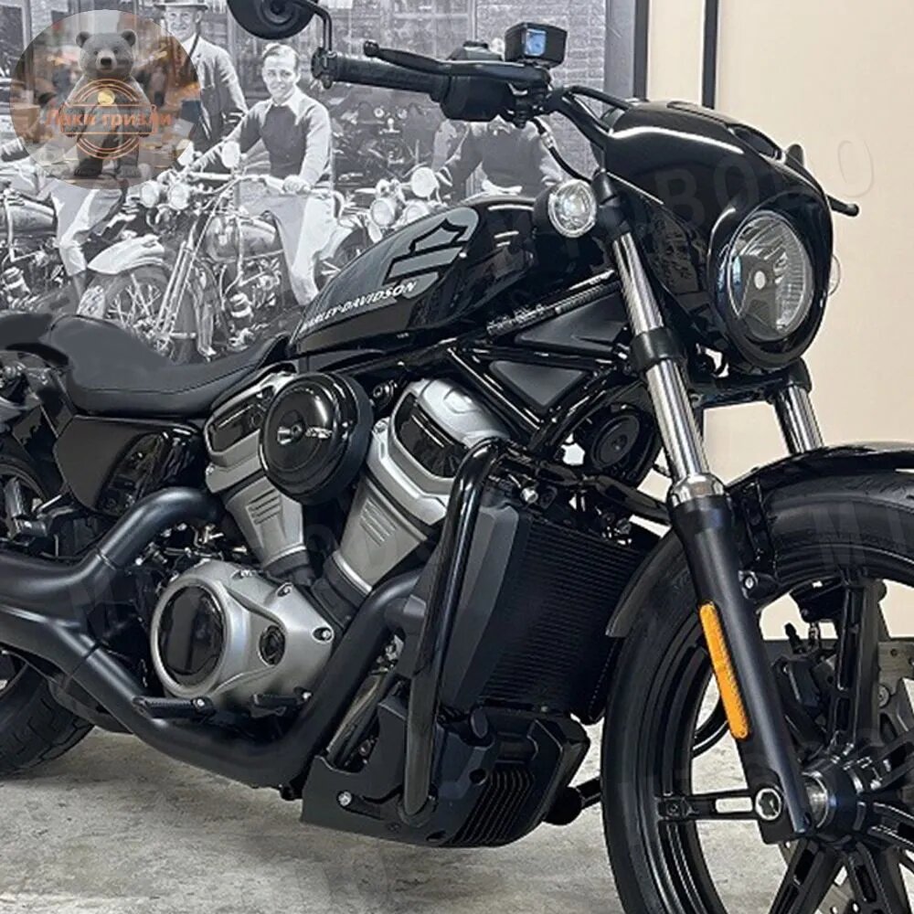 Бампер для мотоцикла Harley Davidson Nightster 975, металлический, черный, 2 шт.