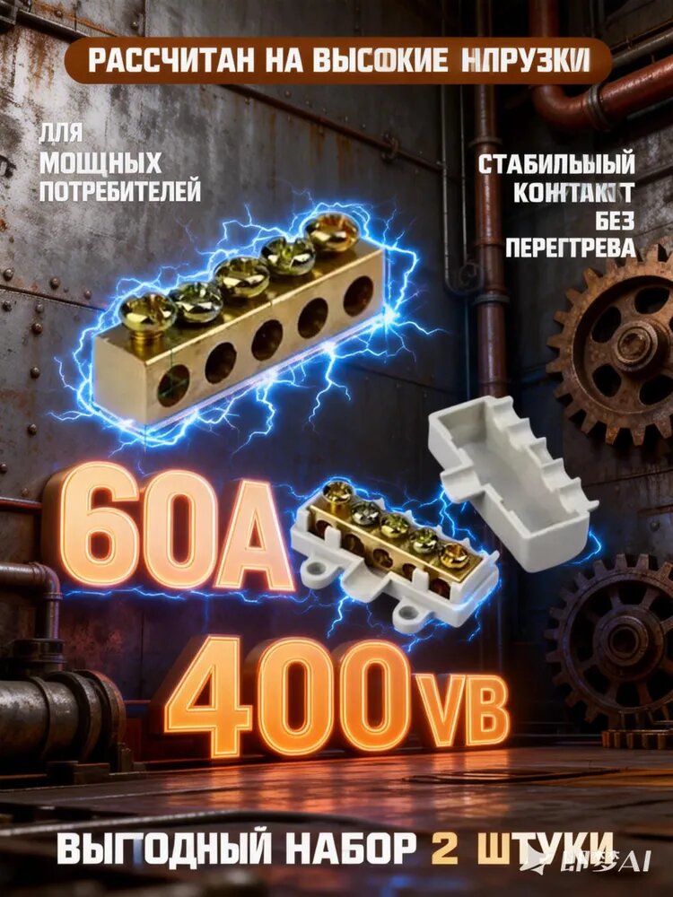 Колодка клеммная GEALFIS ZK506, 60А, 2 шт, шина нулевая N в изолированном корпусе для электрощитка