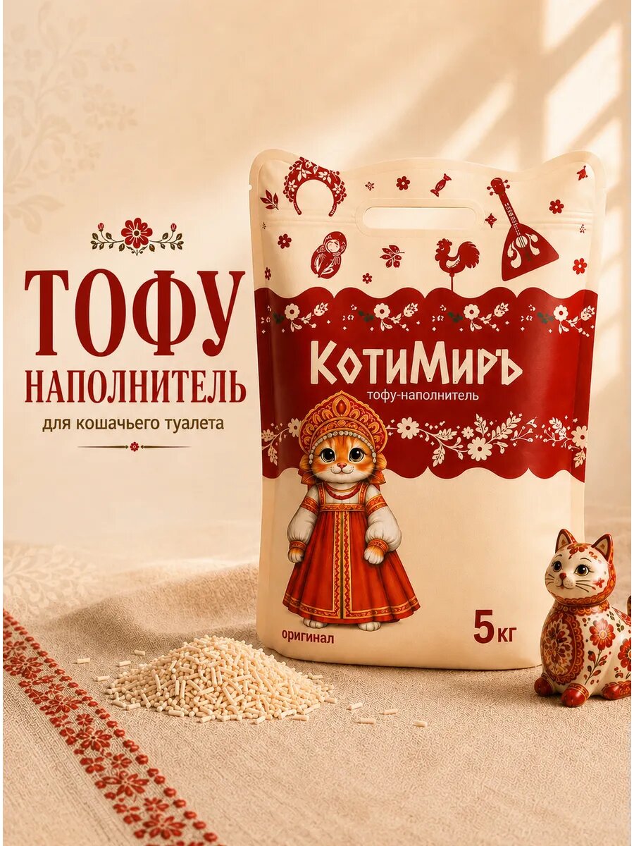 Комкующийся наполнитель для кошачьего туалета тофу.