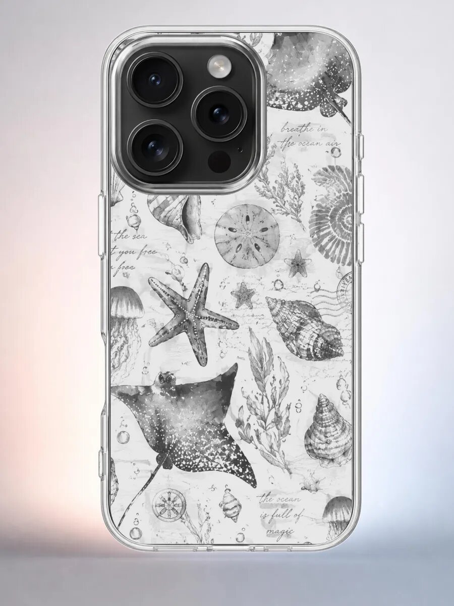 Чехол iPhone 15 Pro ракушки паттерн силиконовый