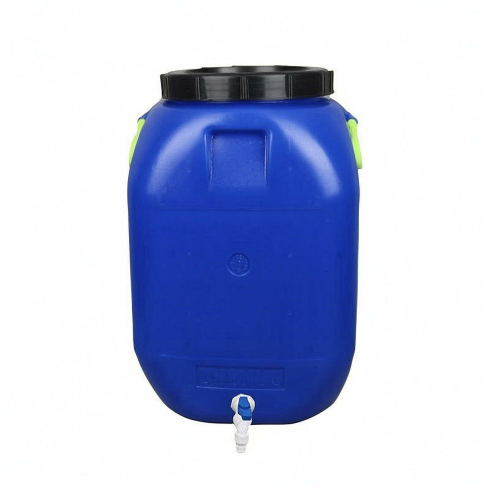Прочное ведро из полиэтилена высокой плотности (HDPE) с краном, пищевого качества, 50 л, квадратное, синее.