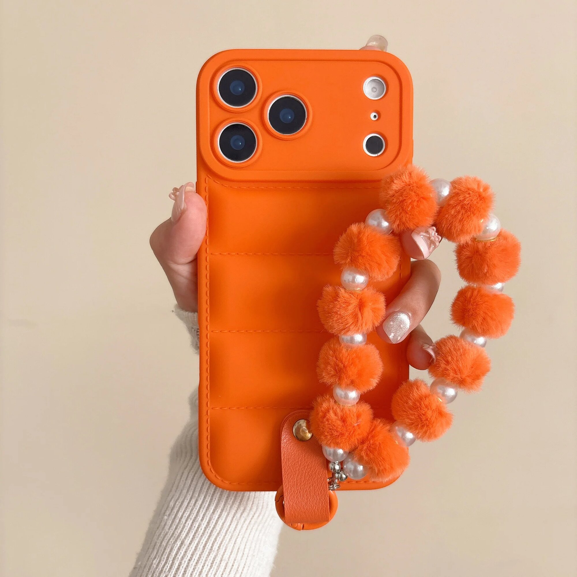 Мягкий Противоударный Чехол Для Телефона С Жемчужными Бусинами И iPhone17 Pro Max, Оранжевый, Orange
