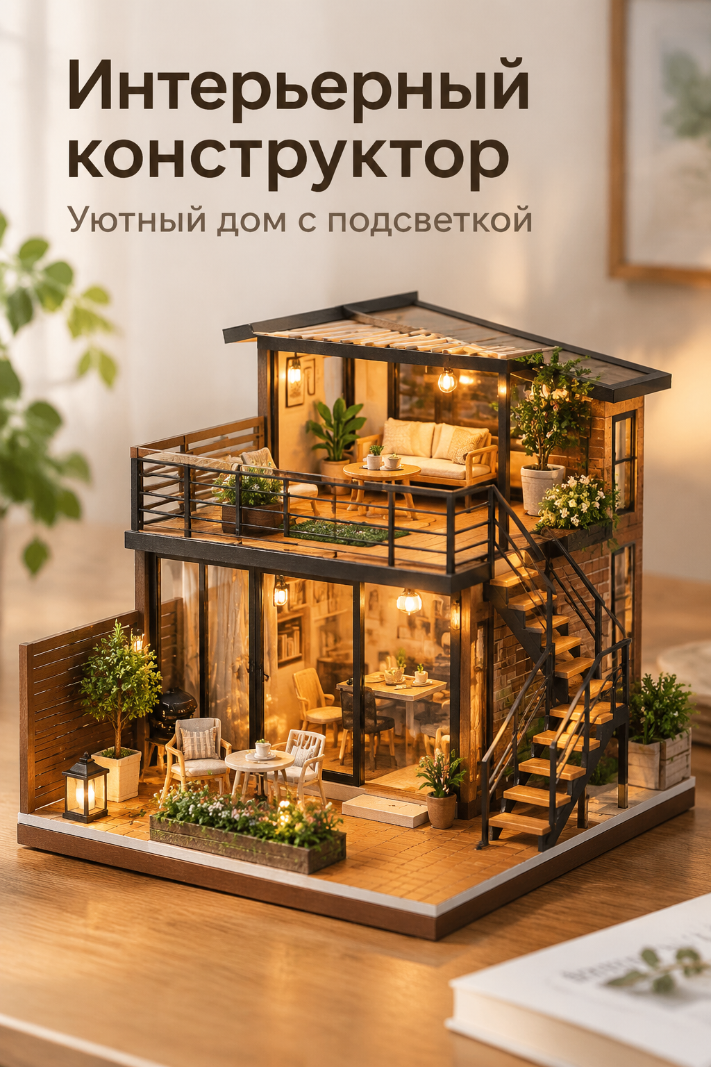 Интерьерный конструктор дом с подсветкой, румбокс для веранды, террасы и балкона
