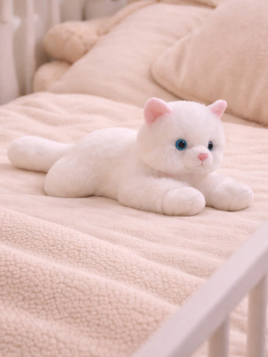 Мягкая плюшевая игрушка обнимашка кошка белая лежачая, 42 см