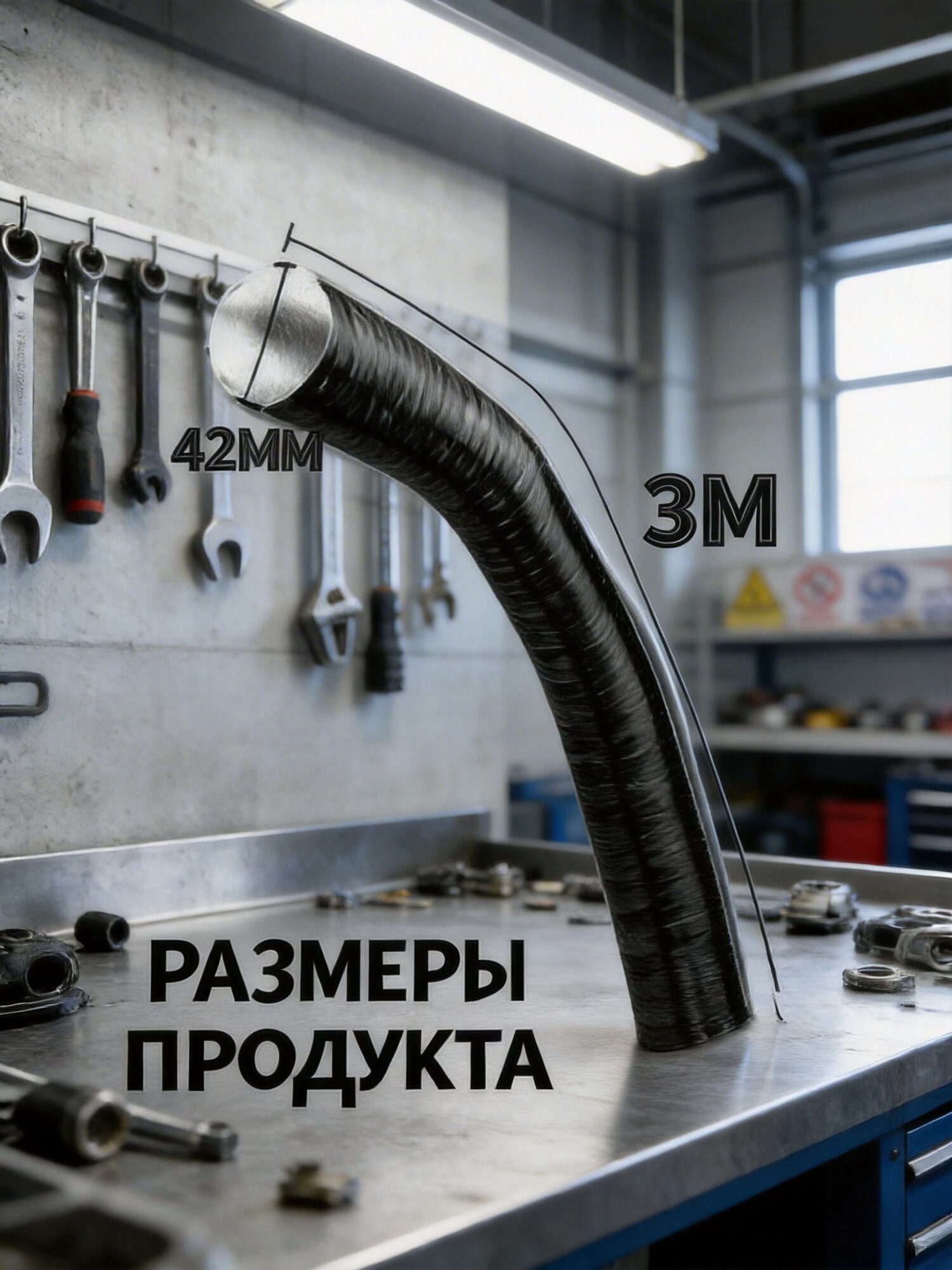 Воздуховод (гофра, патрубок) для воздушного отопителя 42мм, гибкий канал подачи воздуха до300см для обогрева салона и направленной подачи тепла