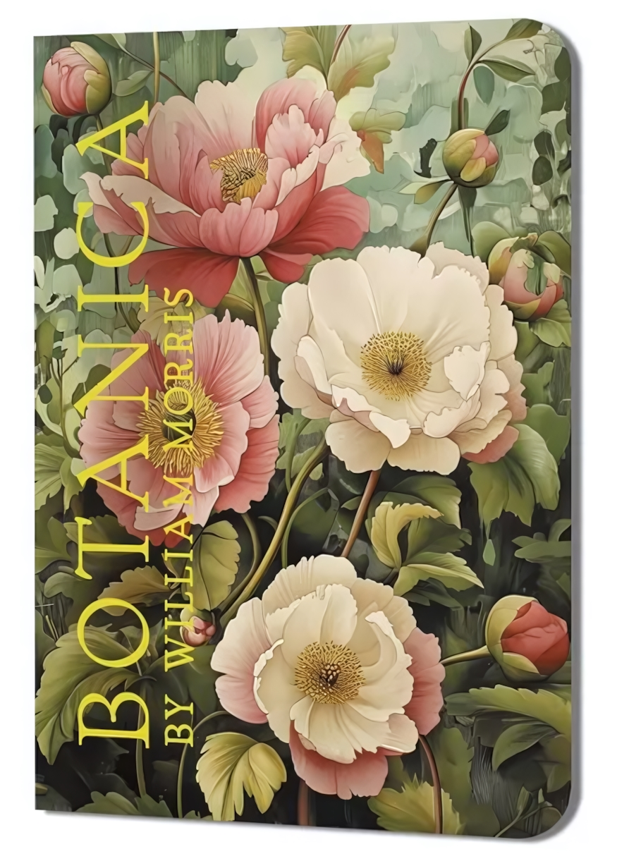 Блокнот "Botanica by William Morris. Пионы на зеленом фоне", 90х120 мм, 24 листа, компактный формат для заметок
