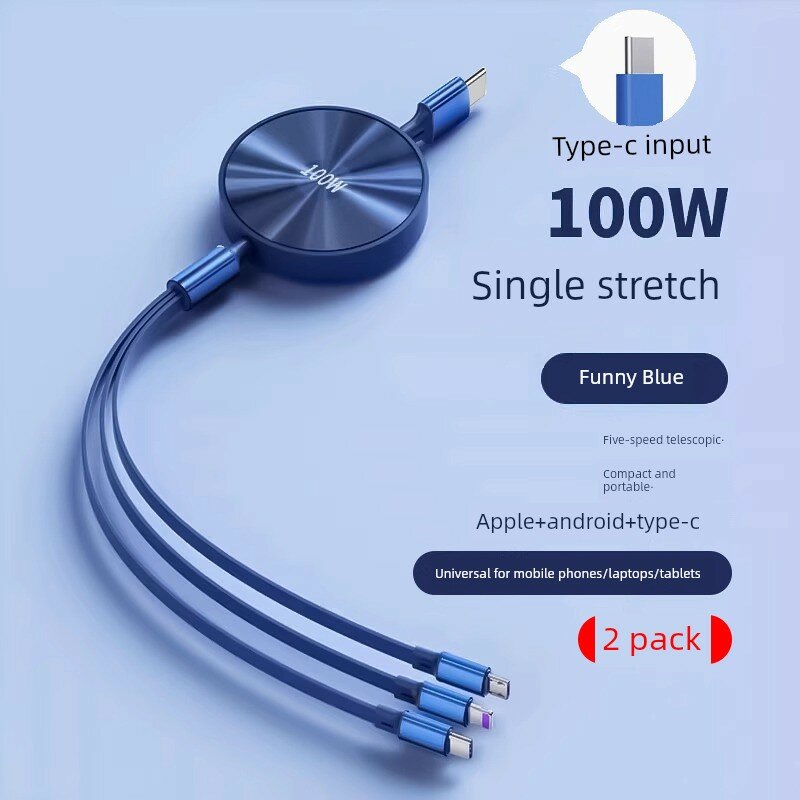 Синий кабель с веселым дизайном 100Вт USB-C вход для iPhone, Android, Type-C, длина 1.1м